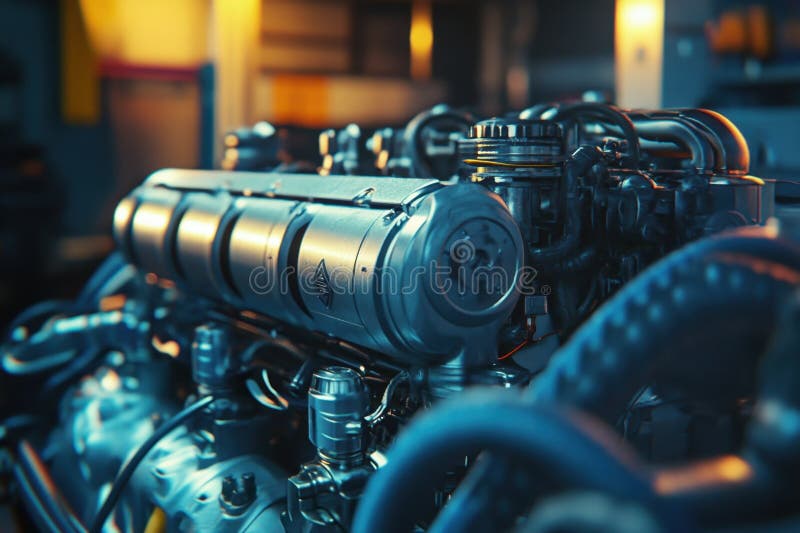 Close-up View of a Complex Engine Showing Detailed Mechanical ...