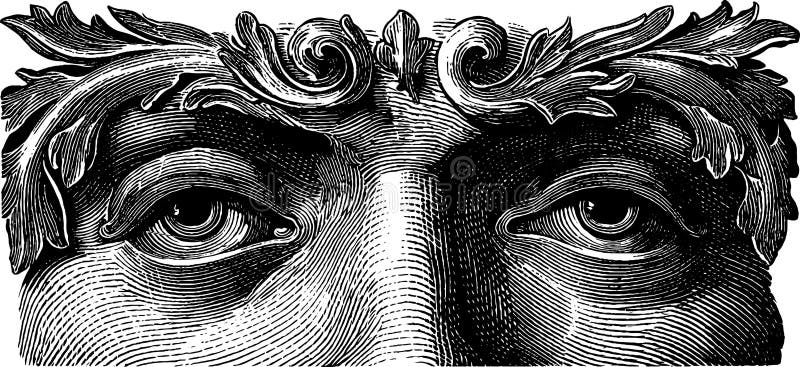 Intricate Engraved Ornamental Face with Detailed Black and White Line ...