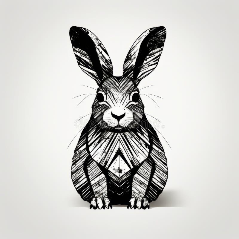 Intricate Engraved Rabbit: Black and White Striped Triangles Stock ...