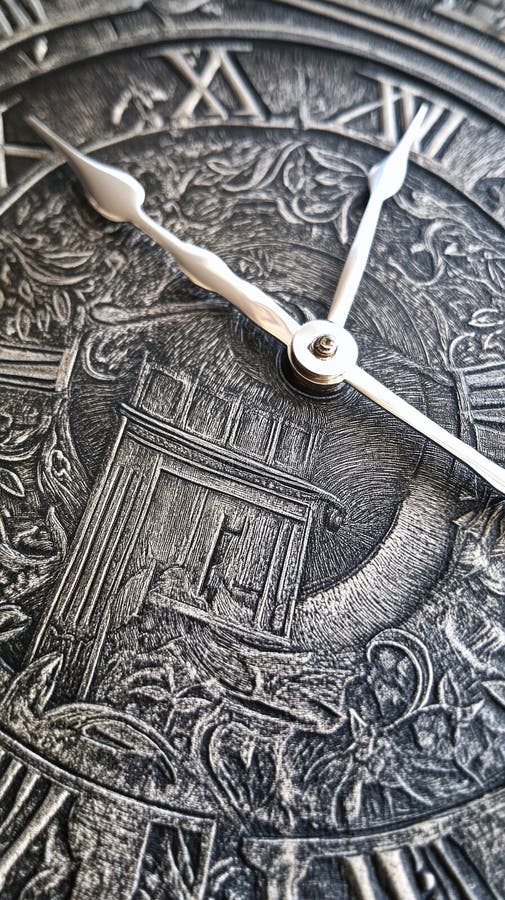 Intricate Engraving of a Clock Tower with Roman Numerals. Stock ...