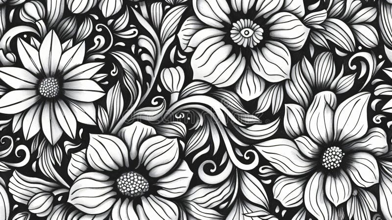 Intricate Entangled Flower Seamless Patterns Stock Illustration ...