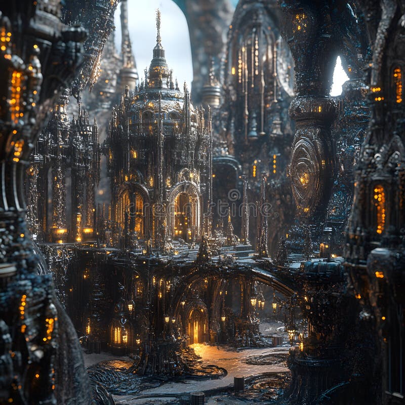 Intricate Fantasy Architecture in a Mystical, Illuminated Setting Stock ...
