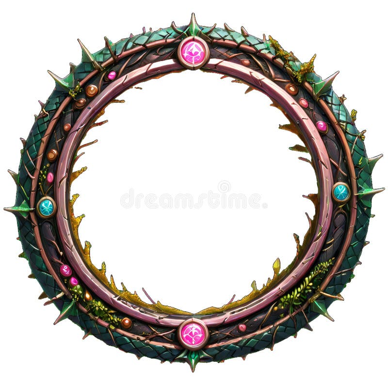 Intricate Fantasy-Themed Token Ring with Gemstones and Foliage Stock ...