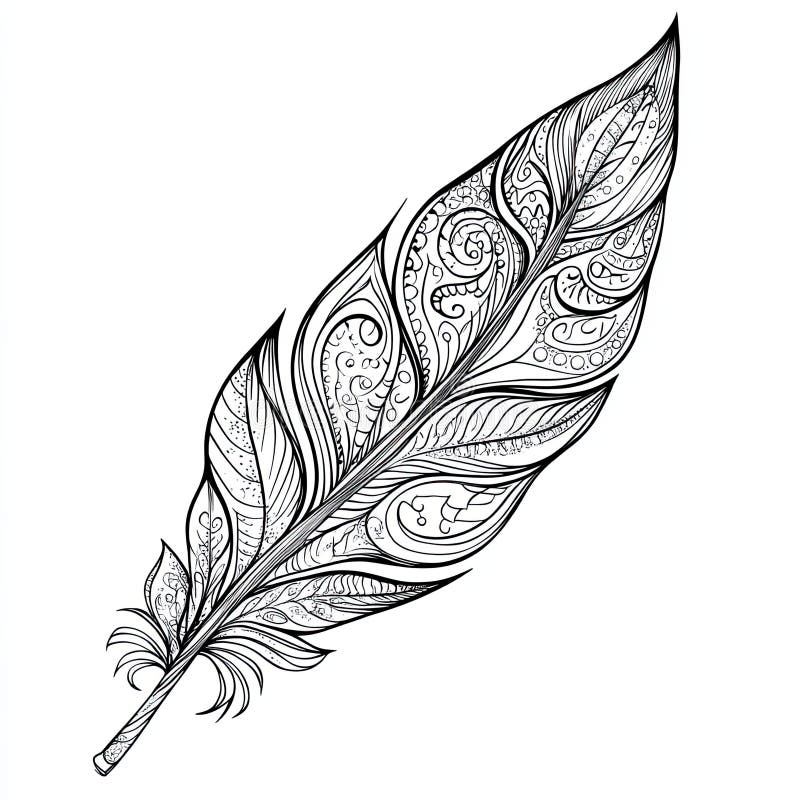 Intricate Feather Design with Ornate Patterns and Elegant Curves Stock ...