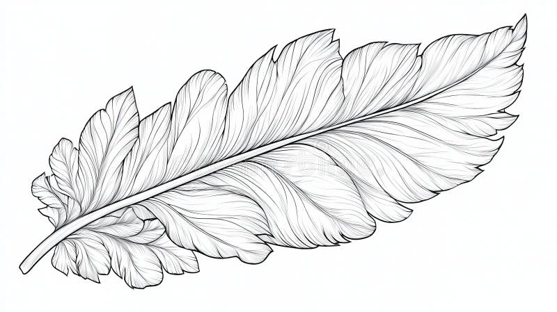 Intricate Feather Illustration, Line Art Design for Coloring ...