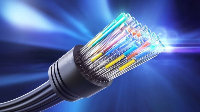 Intricate Fiber Optic Cable Technology with Vibrant Light Transmission ...