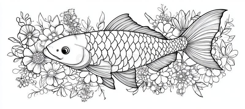 Intricate Fish Illustration with Floral Patterns, Perfect for Coloring ...