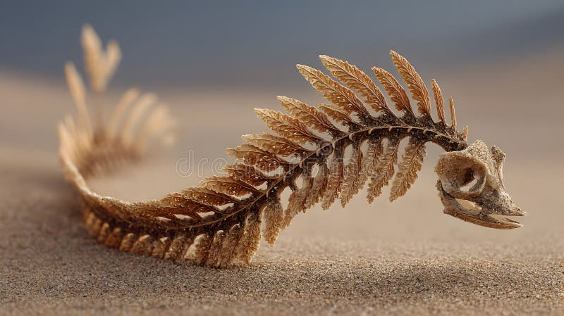 Intricate Fish Skeleton Artfully Arranged on Sandy Surface, Showcasing ...