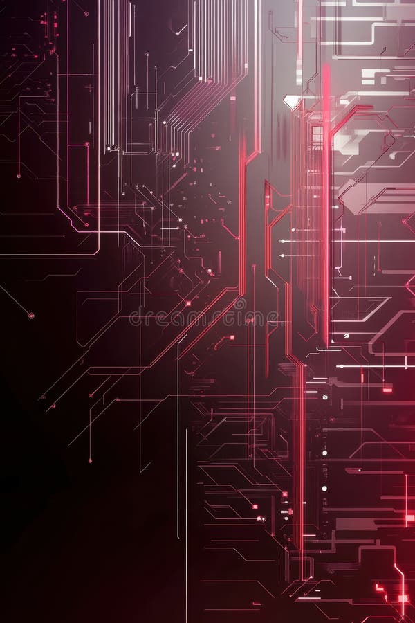 Intricate Flat Cybernetic Backdrop in Silver and Red with Glowing ...