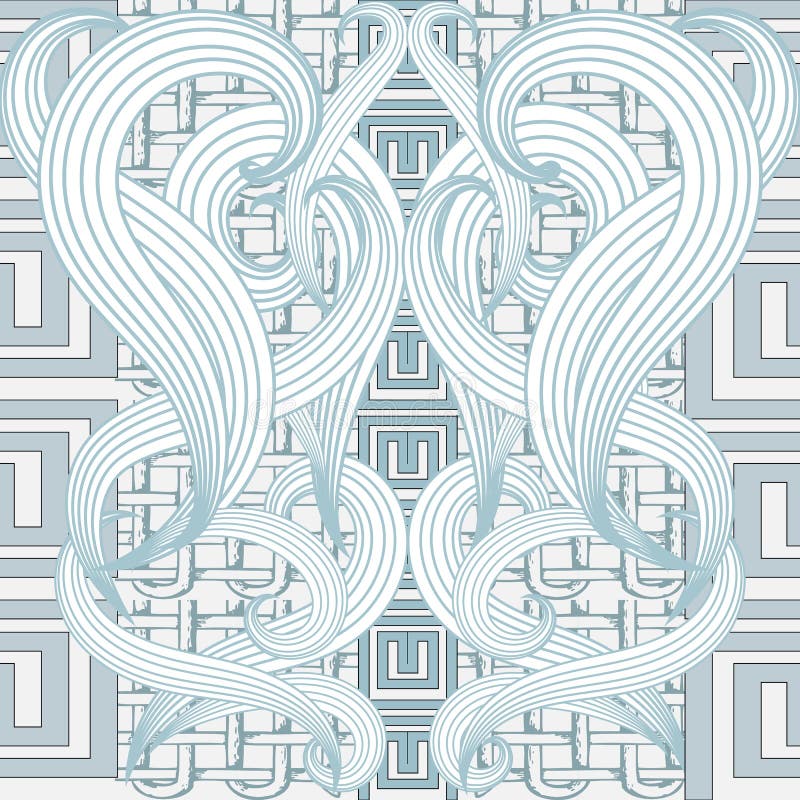 Intricate Floral Abstract Greek Vector Seamless Pattern. Grid Lattice ...