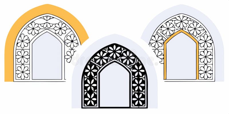Intricate Floral Arch Designs: Black, Gold, and White Patterns on Three ...