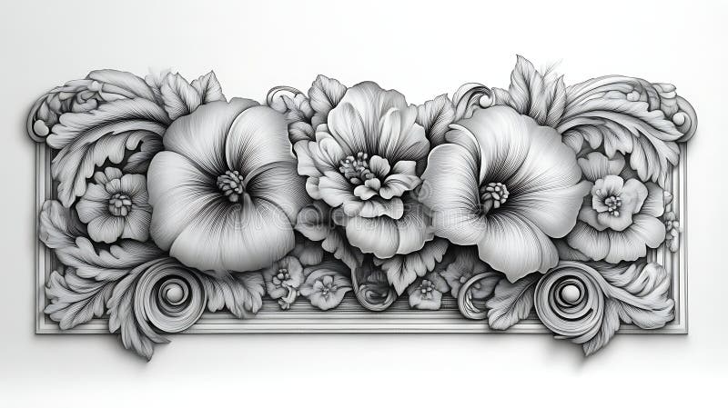 Intricate Floral Carving in a Rectangular Frame Stock Illustration ...