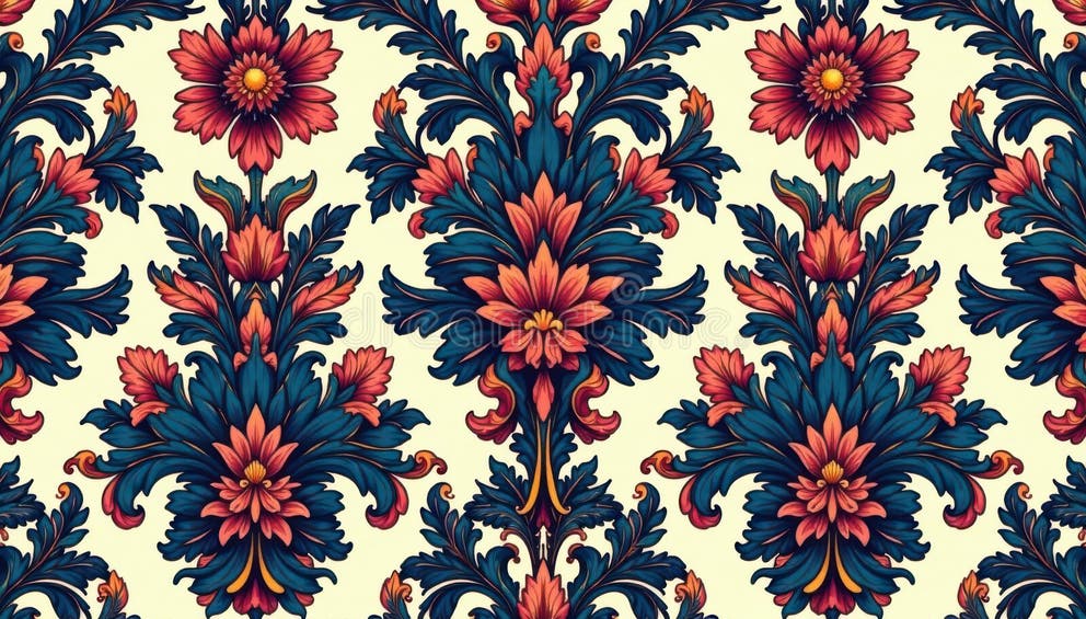 Intricate Floral Damask Pattern in Elegant, Repeating Design , Seamless ...