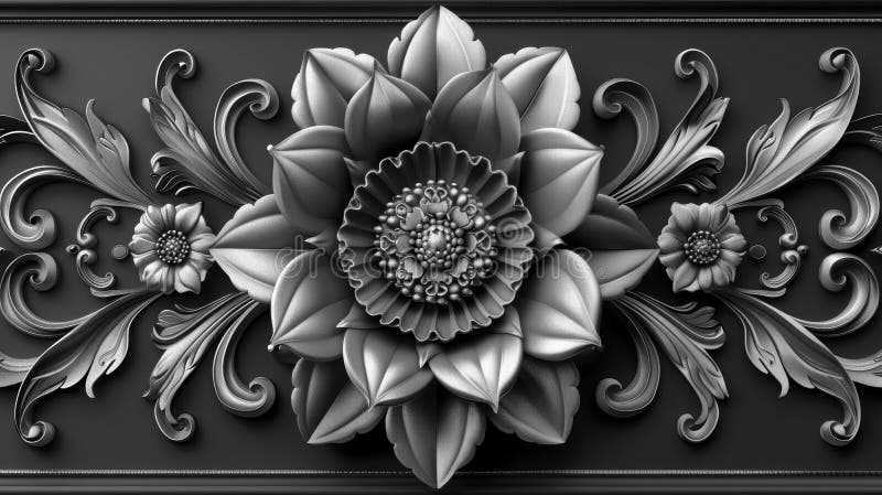 Intricate Floral Design with a Central Flower and Scrolling Leaves ...