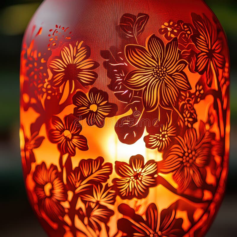 Intricate Floral Design Red Lantern Soft Glow Effects Stock Photos ...