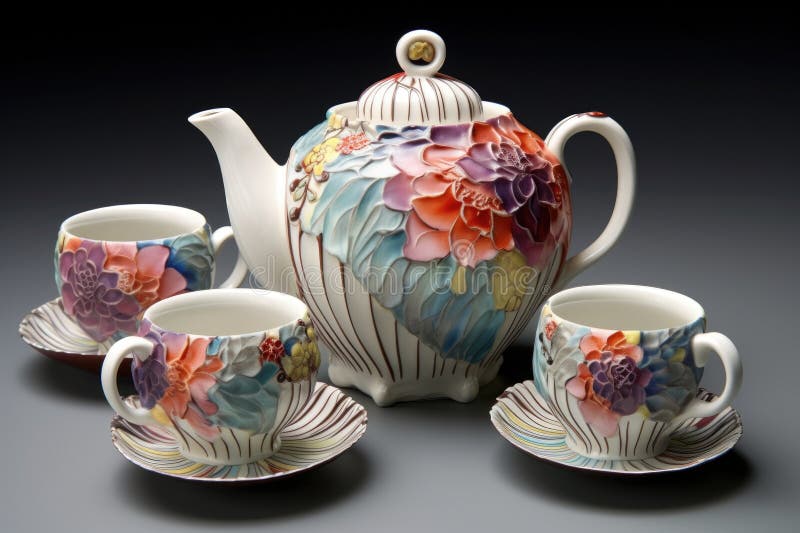 Intricate Floral Designs on Porcelain Tea Set Stock Illustration ...