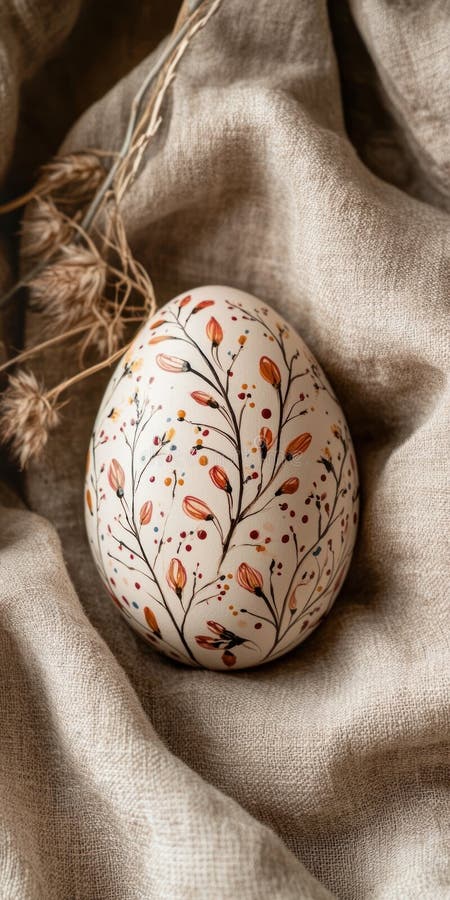Intricate Floral Egg Design on Rustic Fabric for Artistic Easter Decor ...