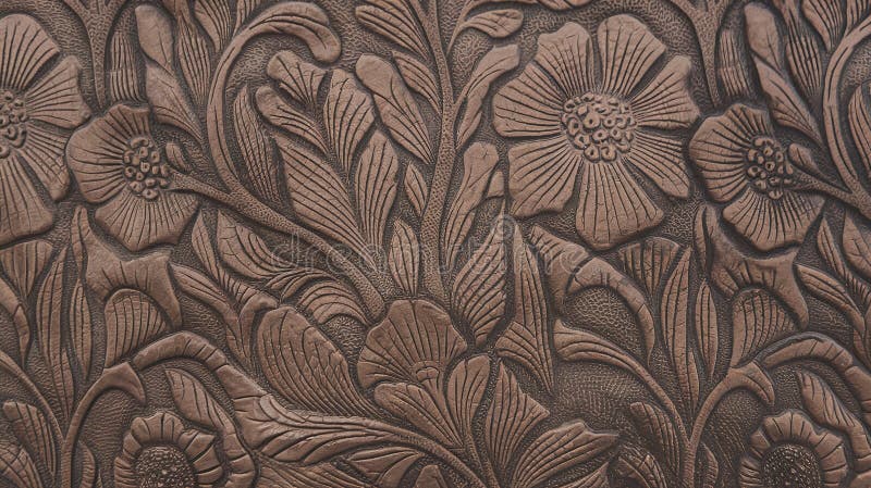 Intricate Floral Embossed Pattern on Bronze Metal Surface Representing ...