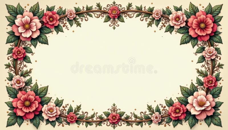Intricate Floral Frame, Engraved Vector Illustration , Border, Flower ...