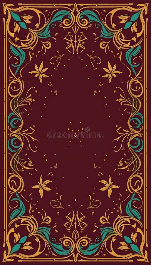 Intricate Floral Frame Illustration with Maroon Backdrop for Creative ...