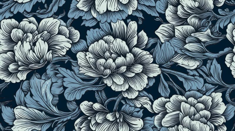 Intricate Floral Pattern in Blue and White. Stock Illustration ...