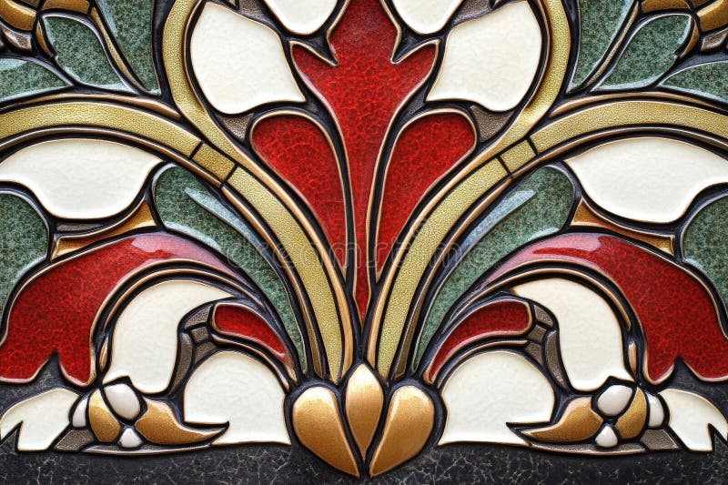 Intricate Floral Pattern on Colorful Ceramic Tile with Gold Accents ...