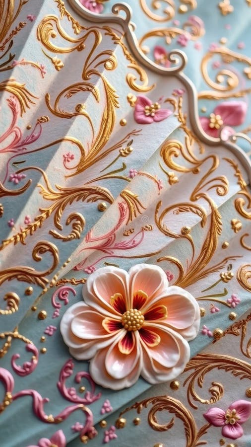 Intricate Floral Pattern with Gold and Pink Details on Elegant Surface ...