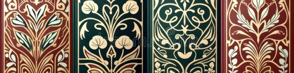 Intricate Floral Patterns: Symmetrical Designs on Maroon and Green ...