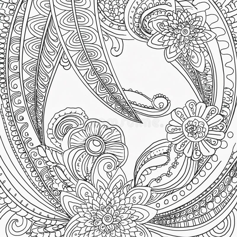 Intricate Floral and Swirling Pattern Design Featuring Detailed Line ...