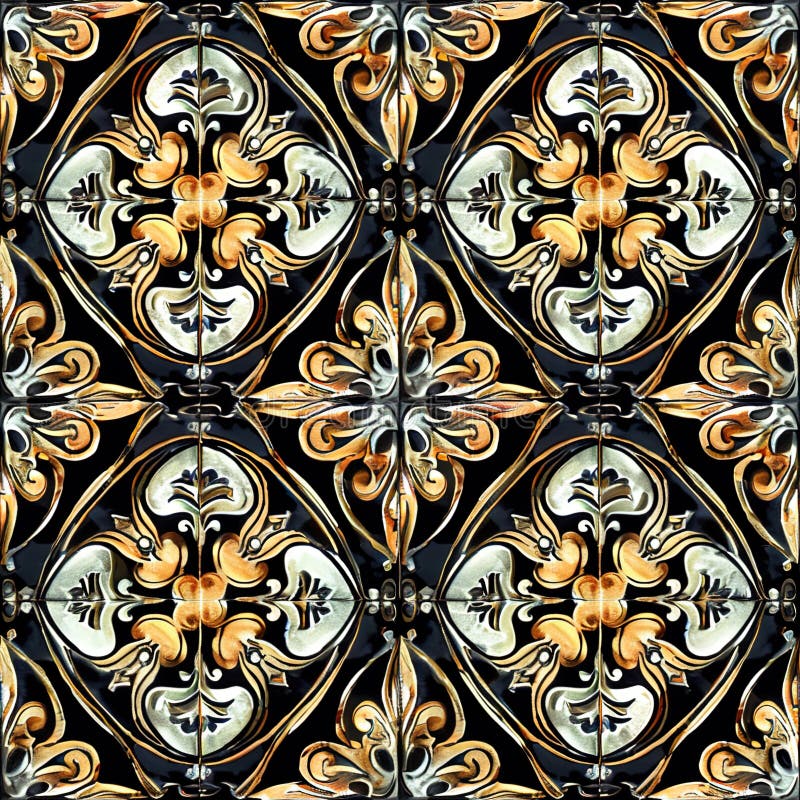 Intricate Floral Tile Design on Monochrome Backdrop Stock Illustration ...