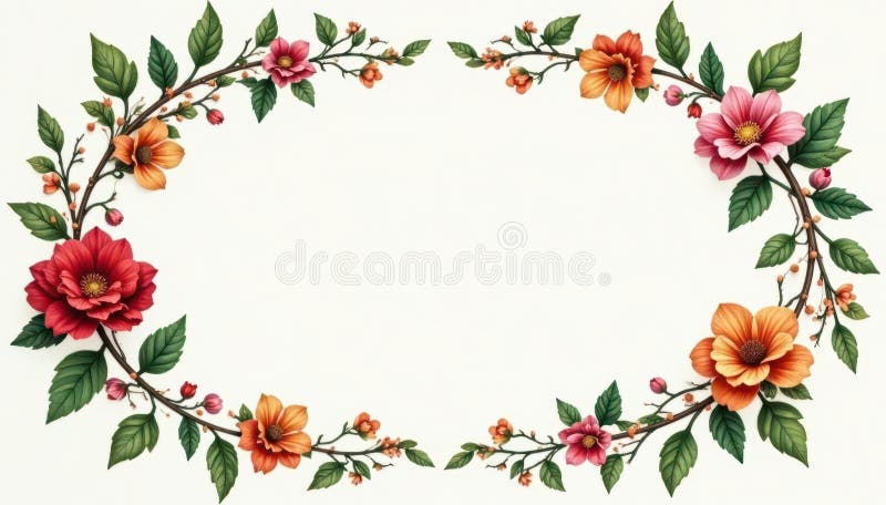 Intricate Floral Wreath Leaves Border, Elegant Script Font, Rose ...