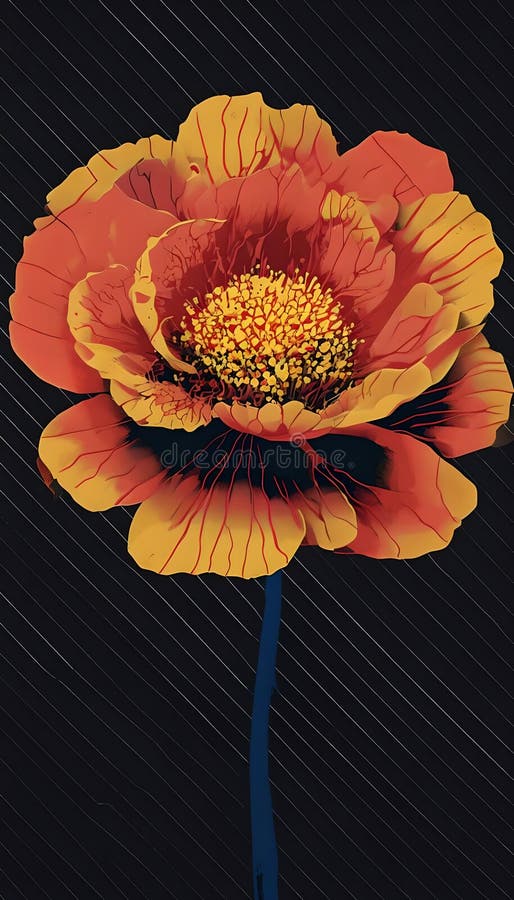 Intricate Flower Artwork on Black Background with Bold Colors Stock ...