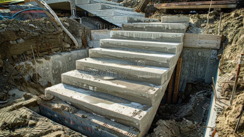 The Intricate Formwork for a Concrete Staircase is Carefully Assembled ...