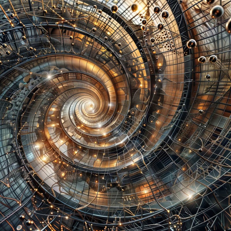 Fractal Spiral with Metallic Tones and Concentric Circles Illuminated ...