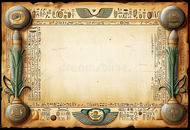 Ancient Egyptian Papyrus Frame Adorned with Hieroglyphics and Symbols ...