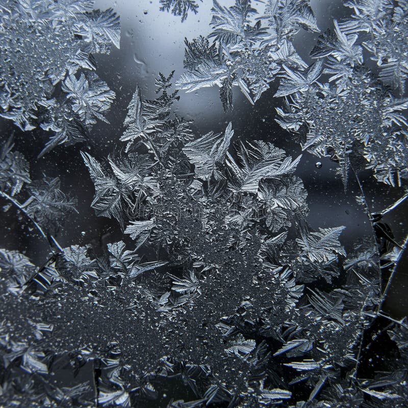 Intricate Frost Patterns Cover a Glass Surface, Showcasing Delicate ...