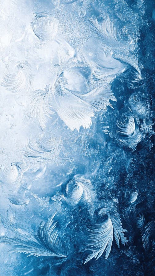 Intricate Frost Patterns on a Frozen Windowpane Showcasing Cool Blue ...