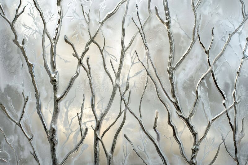 Intricate Frosted Glass Surface Featuring Natural Tree Branch-patterned ...