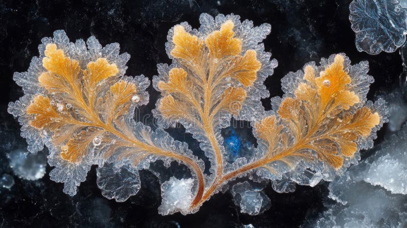 Intricate Frozen Water Patterns Displaying Golden Hues Stock ...
