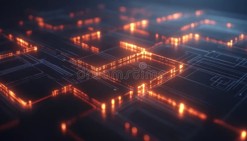 Intricate and Futuristic Electronic Circuit Board with Glowing Pathways and Modern Design ...