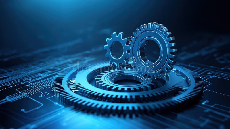 Intricate Gear Wheel on a Blue and Black Abstract Background, Ideal for ...