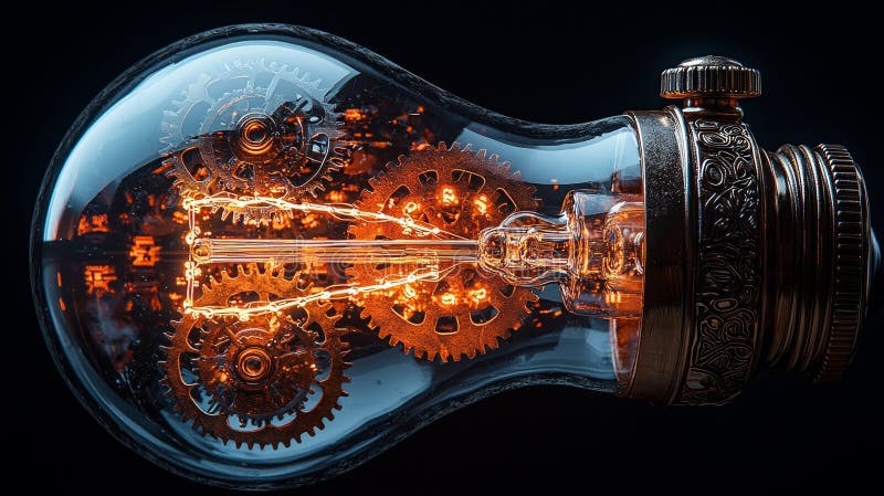 Intricate Gears and Cogs Glowing Light Bulb Showcase Blend Victorian ...