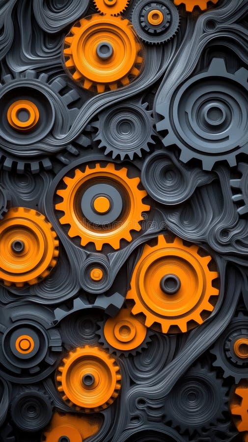 Intricate Gears Interlock in a Mesmerizing Pattern of Orange and Gray ...