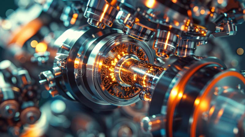 Futuristic Mechanical Engine Intricate Gears Orange Lights Stock Photos ...