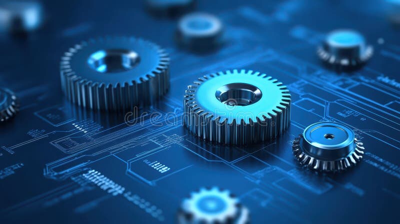 Intricate Gears Meshing within a Complex Electronic Circuit, Closeup ...