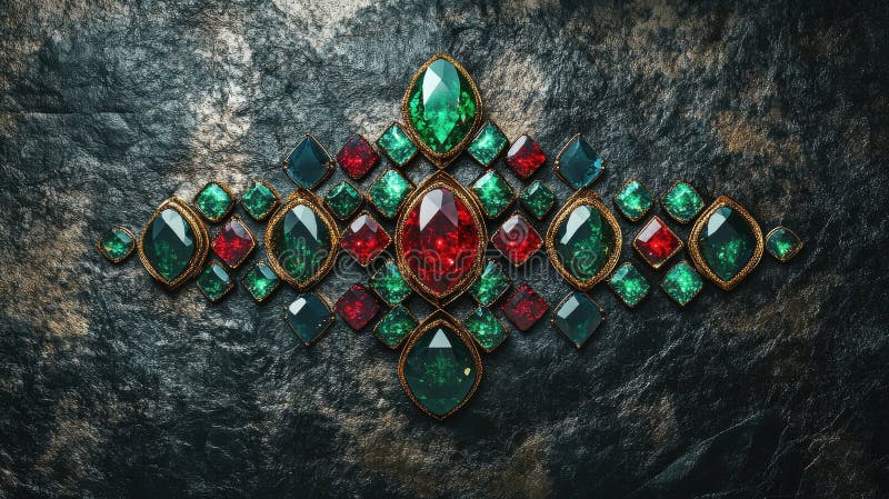 Intricate Gemstone Pattern with Ruby and Emerald on Dark Textured ...