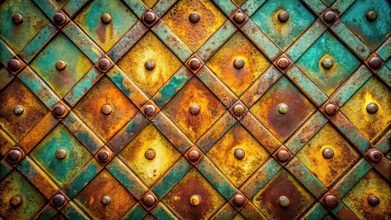 Intricate Geometric Design Weathered Metal Diamond Pattern with Rivets ...