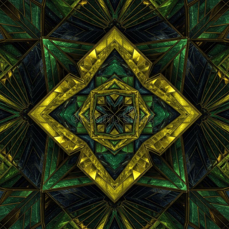 Intricate Geometric Pattern Featuring Gold and Green Shades. the Design ...