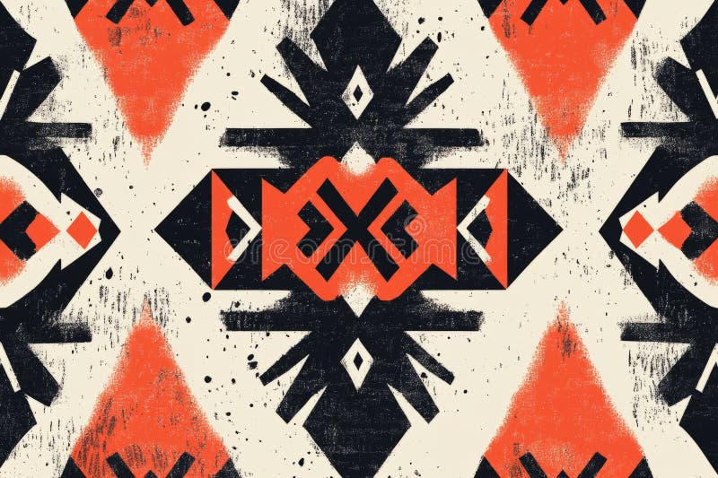 Intricate Geometric Pattern Featuring Orange and Black Shapes on a ...