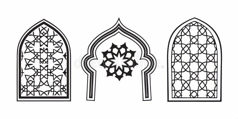 Geometric Islamic Arch Designs with Intricate Patterns on White ...